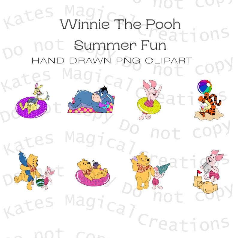 Winnie the Pooh Summer Hand Drawn Clipart - Etsy