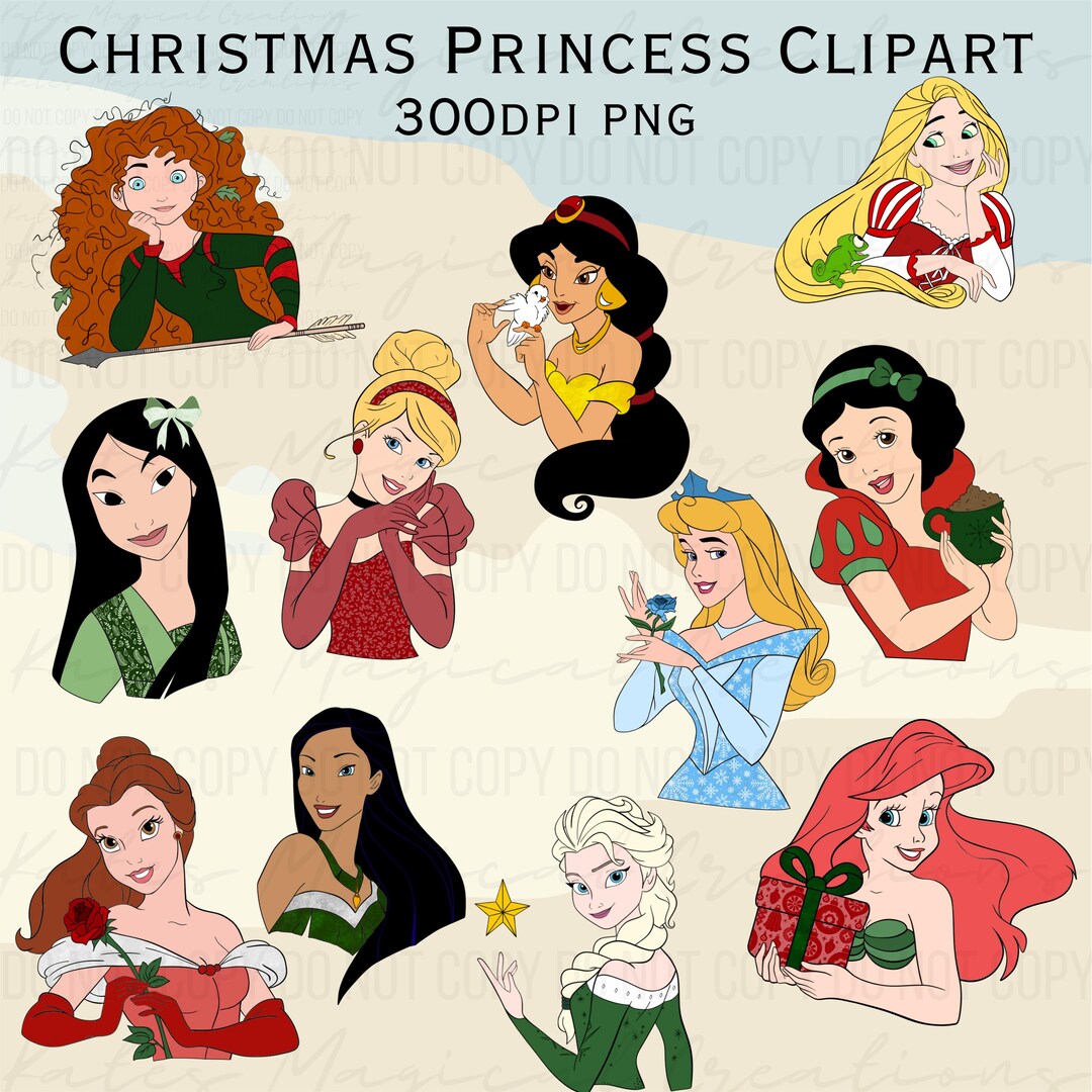 Christmas Princesses Hand Drawn Clipart - Etsy