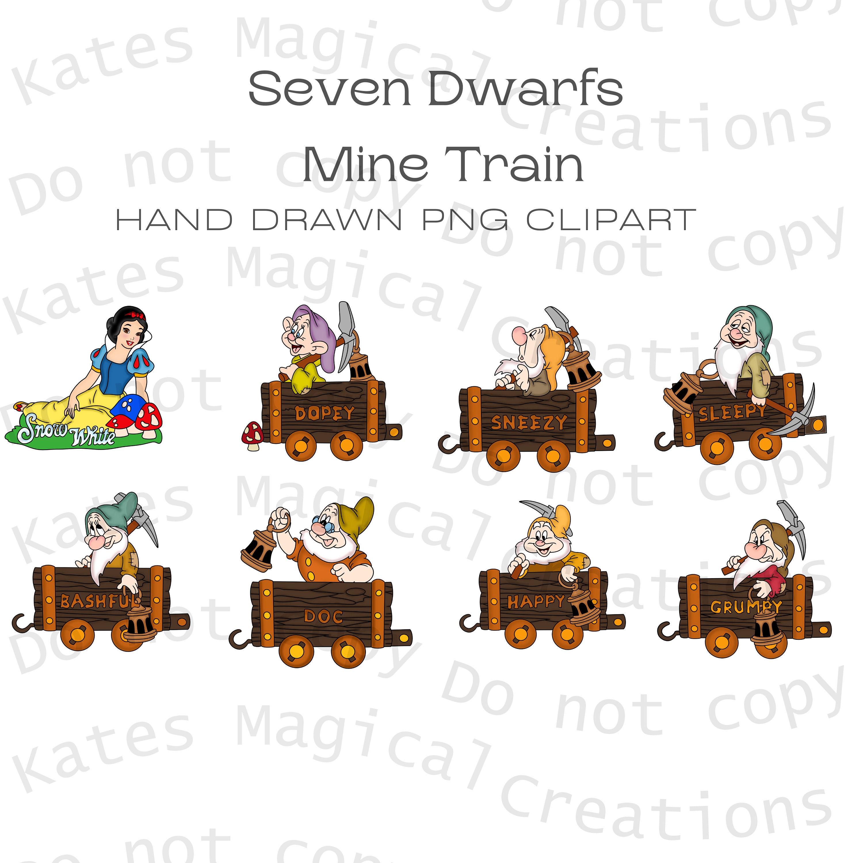 Snow White Mine Train Hand Drawn Clipart - Etsy