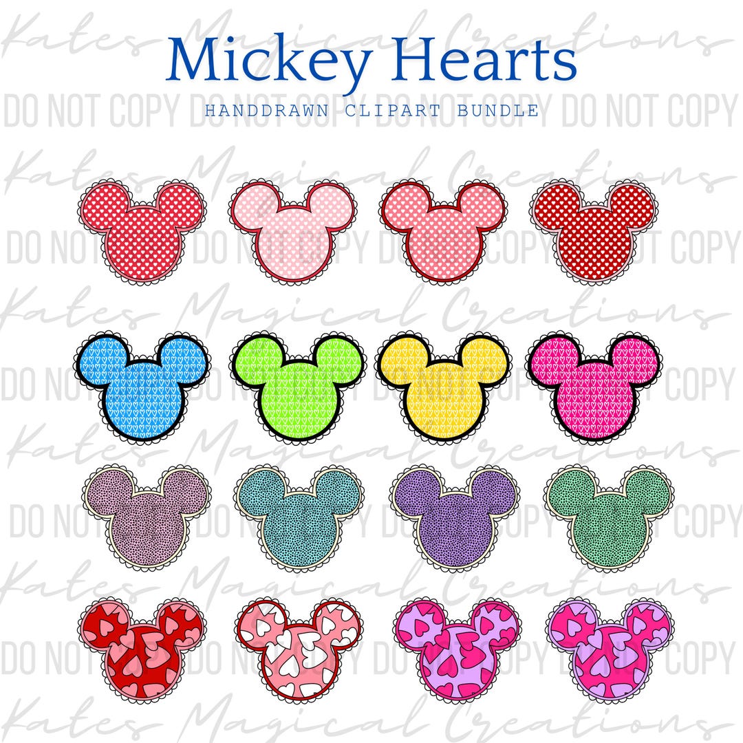 Mickey Hearts Hand Drawn Clipart - Etsy