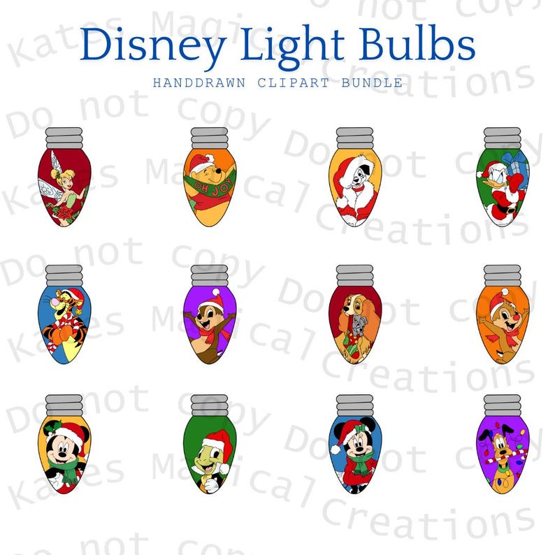 Disney Lightbulbs Hand Drawn Clipart - Etsy