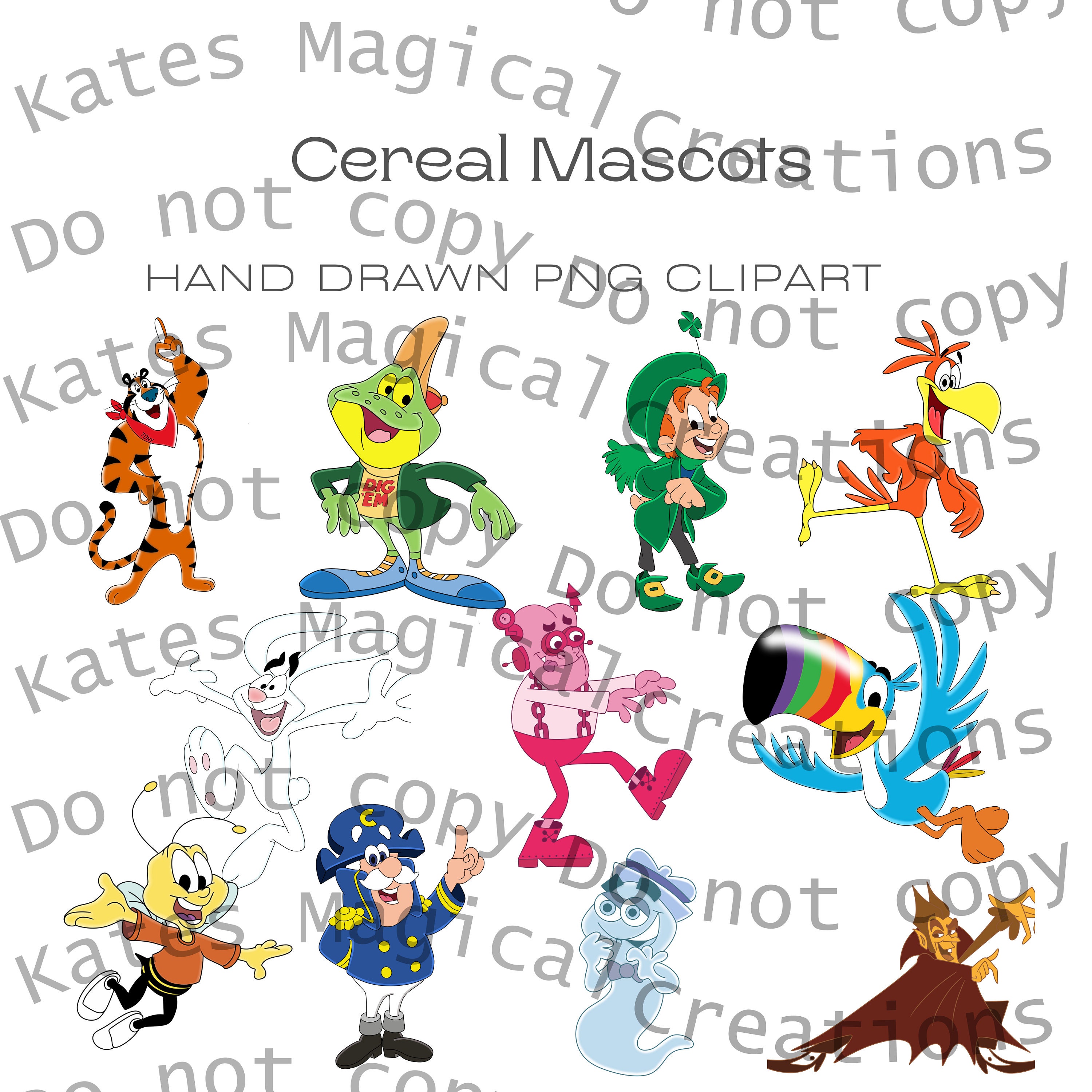 Cereal Mascots Hand Drawn Clipart - Etsy