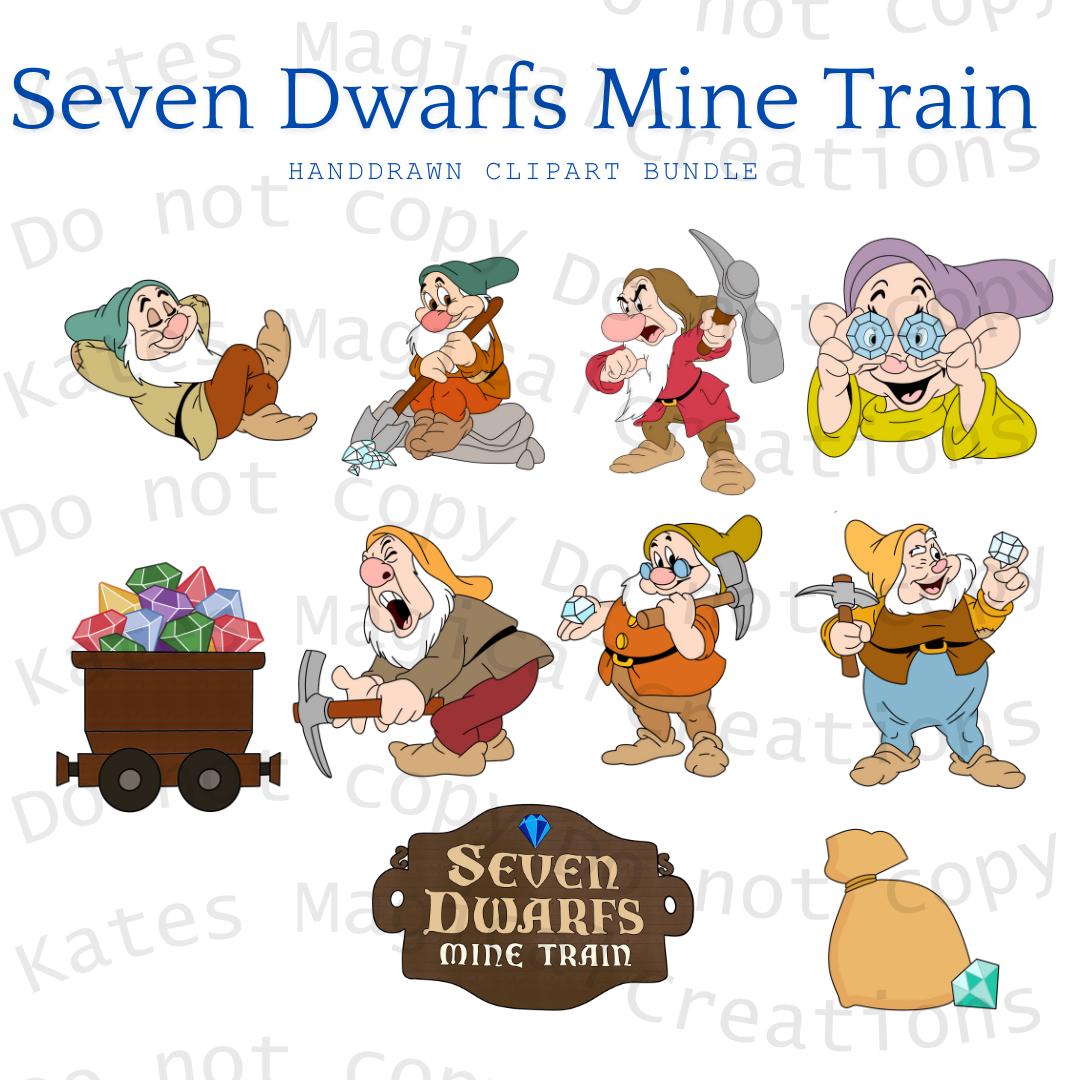 Seven Dwarfs Mine Train Hand Drawn Clipart - Etsy