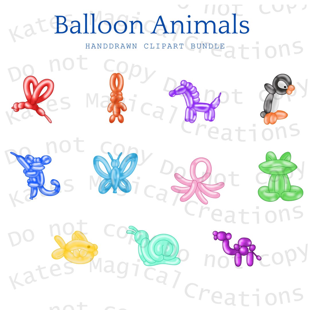 Balloon Animals Hand Drawn Clipart - Etsy