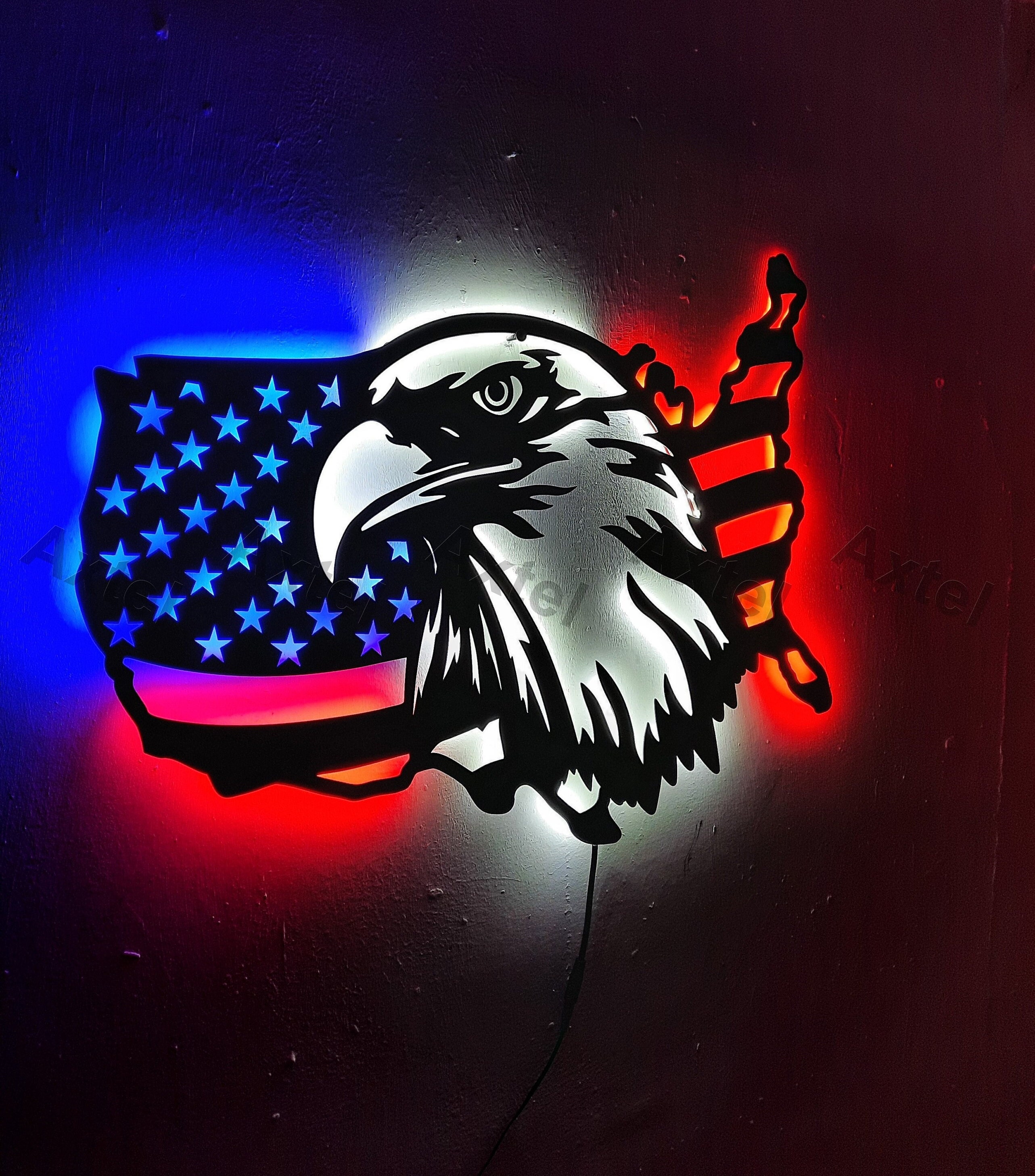 American Flag Sign, American Flag With Eagle, USA Flag, Metal Sign, LED ...