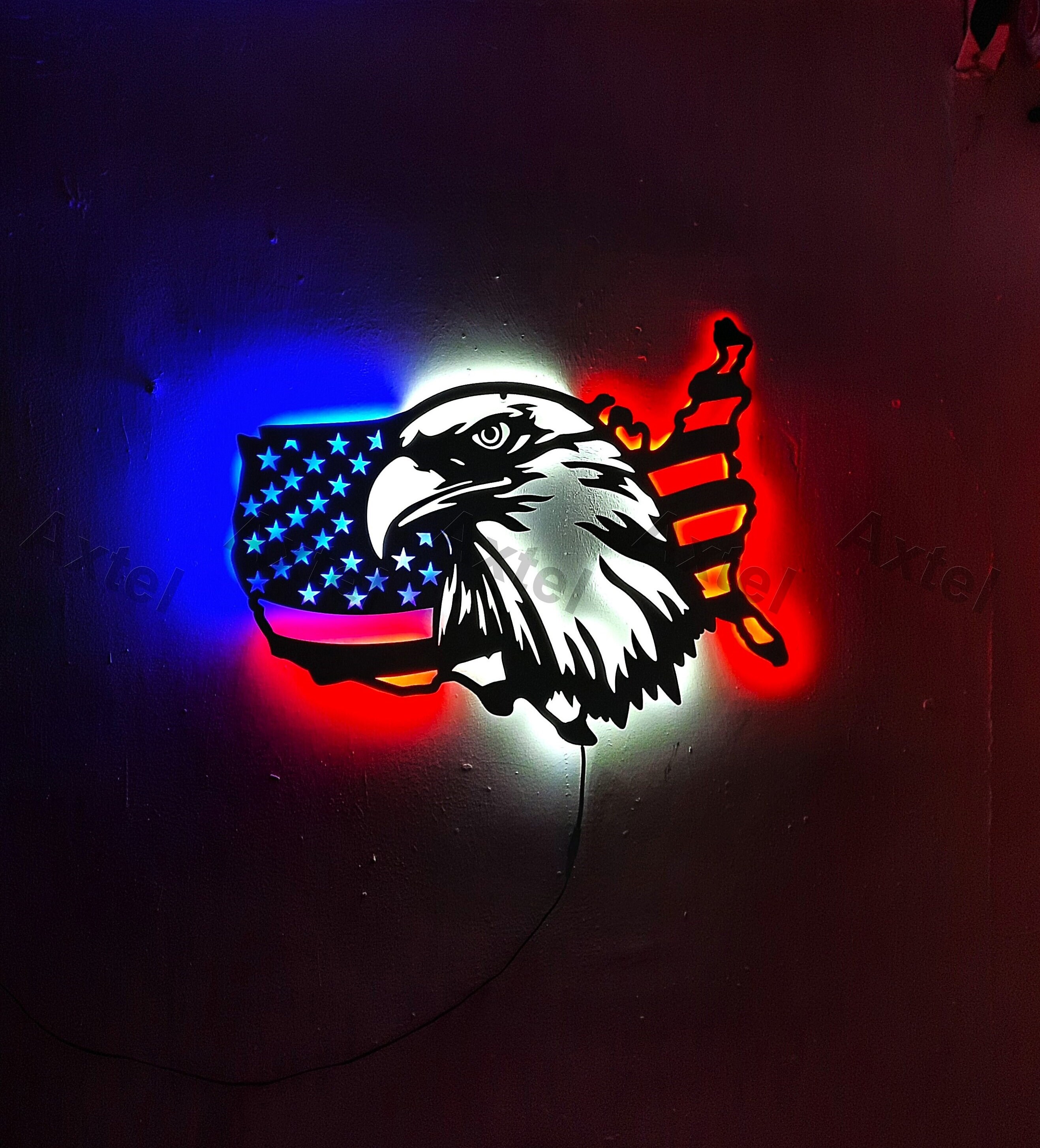 American Flag Sign, American Flag With Eagle, USA Flag, Metal Sign, LED ...