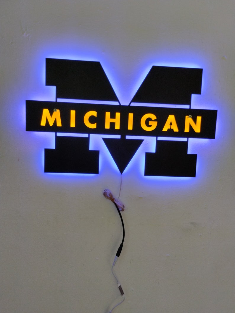 Michigan University, Michigan Sign, Metal Wall Sign, Led Wall Decor ...