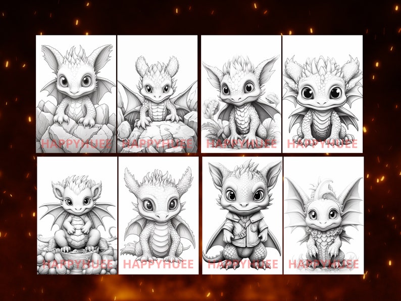 60 Cute Baby Dragons Coloring Page Book for Adults and Kids - Etsy
