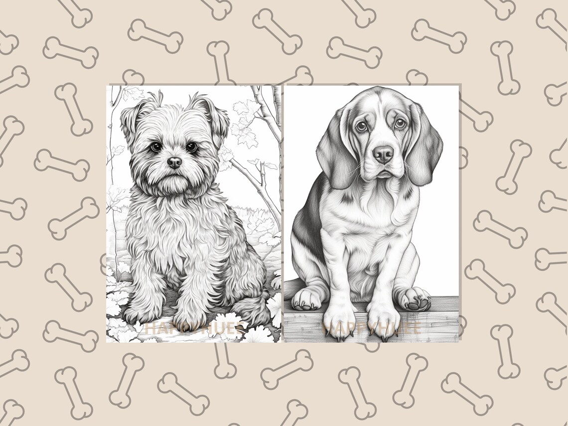 30 Small Dog Breeds Coloring Page Book, for Adults and Kids Grayscale ...