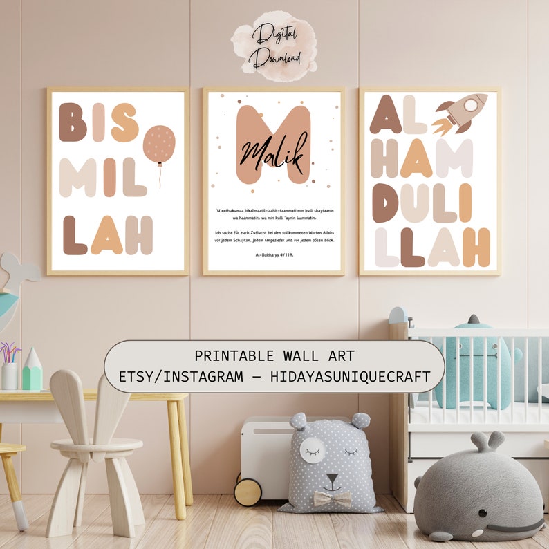 Set of 3 Islamic Posters for Children's Rooms With Protective Dua ...
