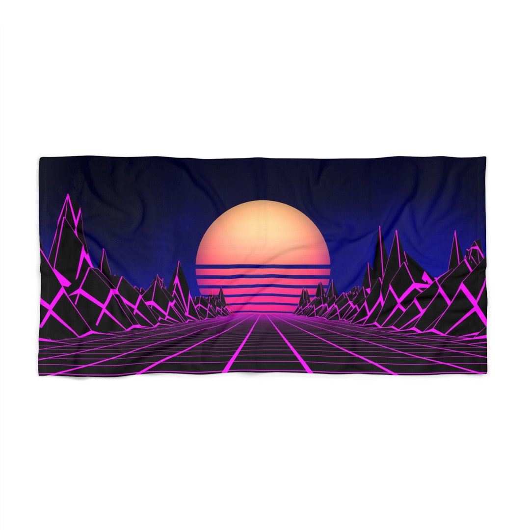 Cyberpunk Retrowave 80s Style Sunset Beach Towel - Etsy