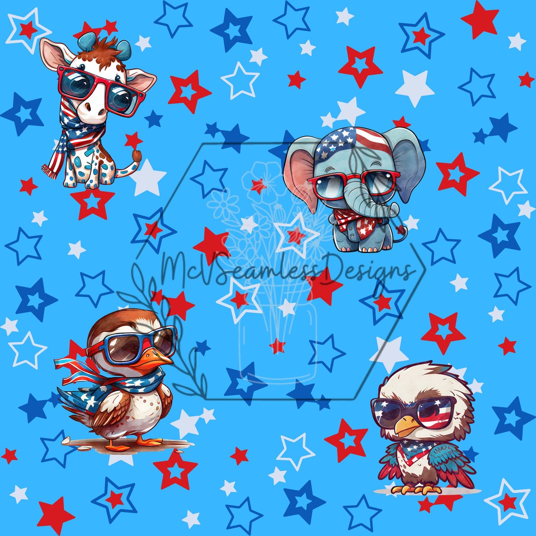 Fourth of July Animals Seamless Design File - Etsy