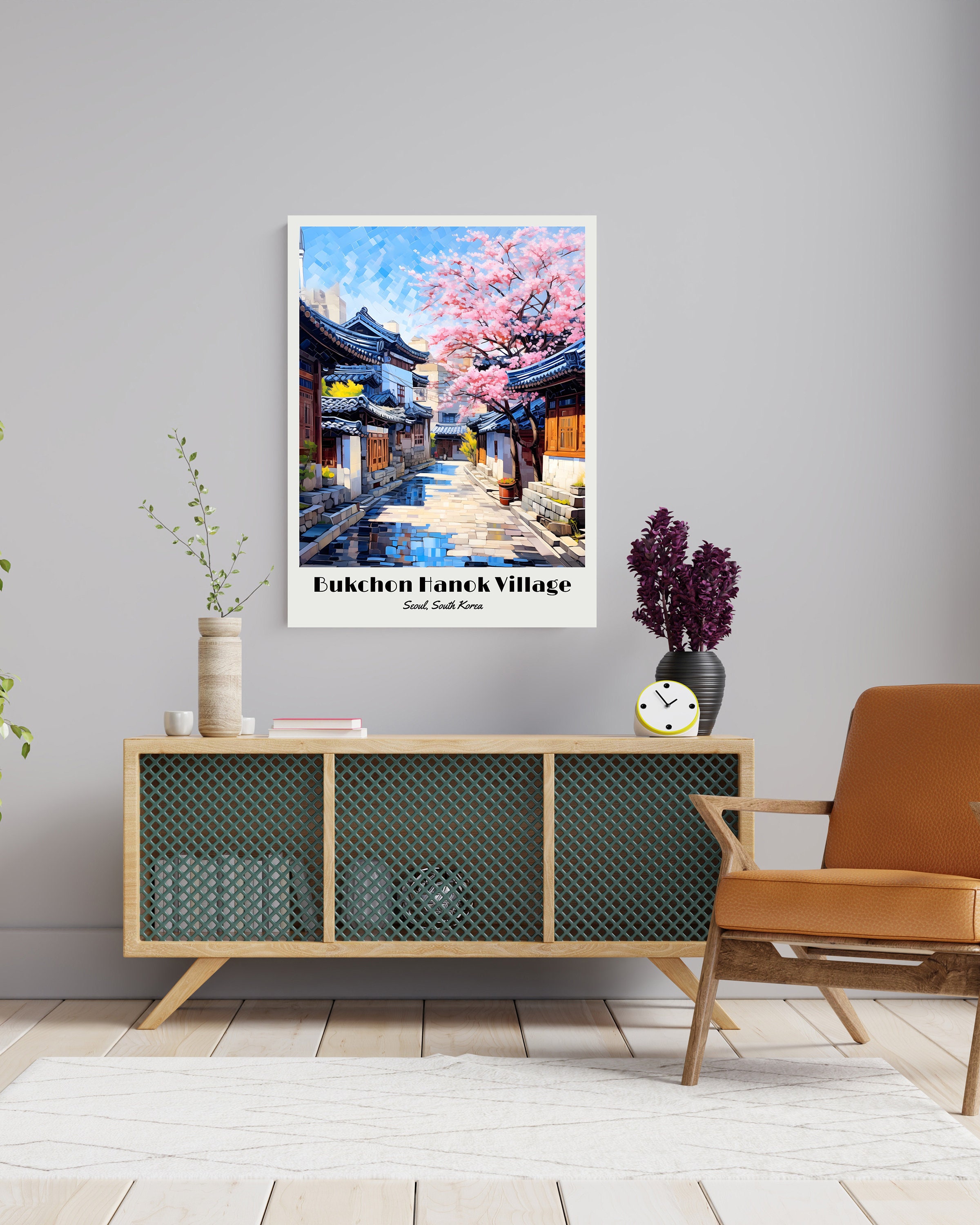 Bukchon Hanok Village Poster, Digital Art, Van Gogh Inspired, Travel ...