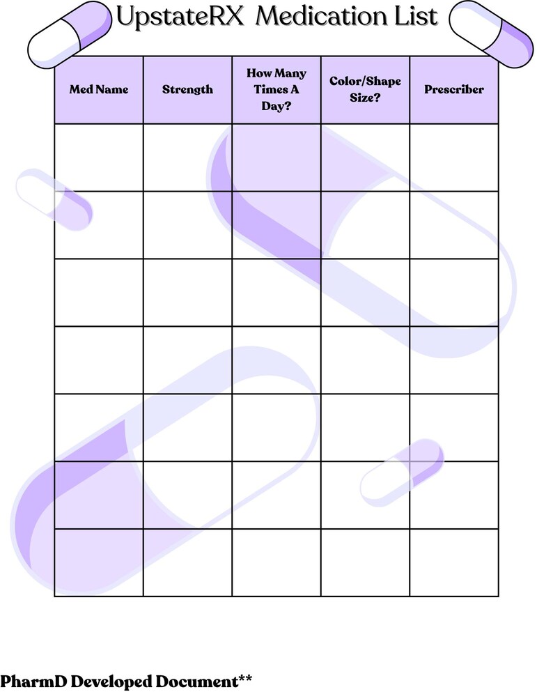 Personal Printable Medication List in Purple Pharmacist Developed - Etsy