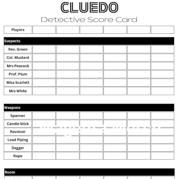 Cluedo Printable Sheets - Etsy UK