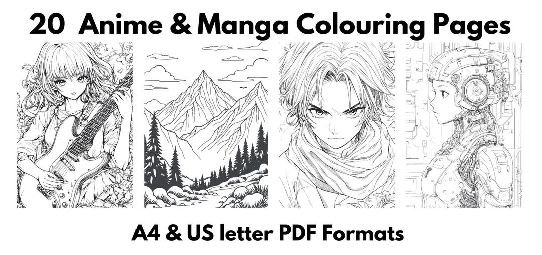 20 Anime & Manga Colouring Pages - A4 and US Letter PDF Formats - Etsy