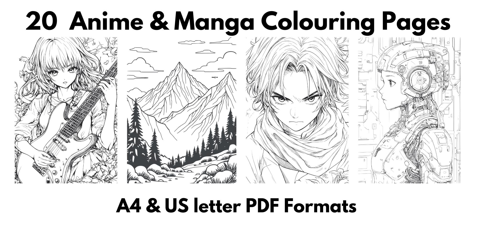 20 Anime & Manga Colouring Pages - A4 and US Letter PDF Formats - Etsy