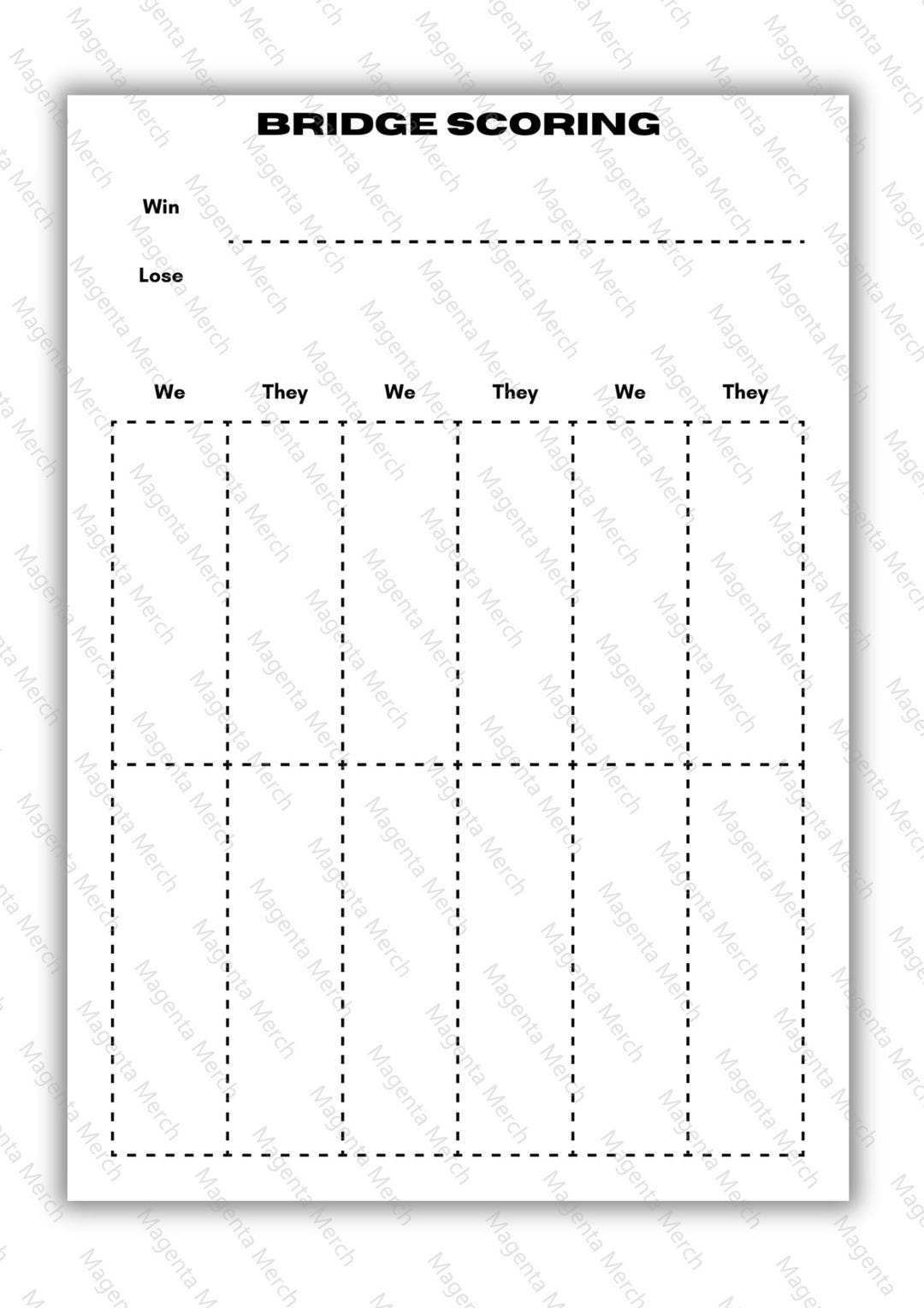 Printable Replacement Score Card Compatible With Bridge - A4 & US ...