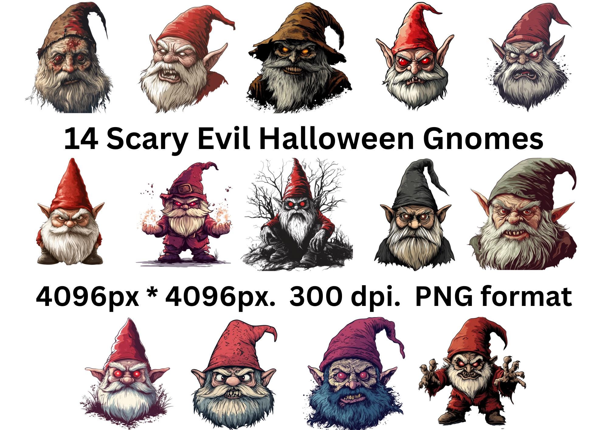 14 Scary Evil Halloween Gnomes - PNG Format - Etsy
