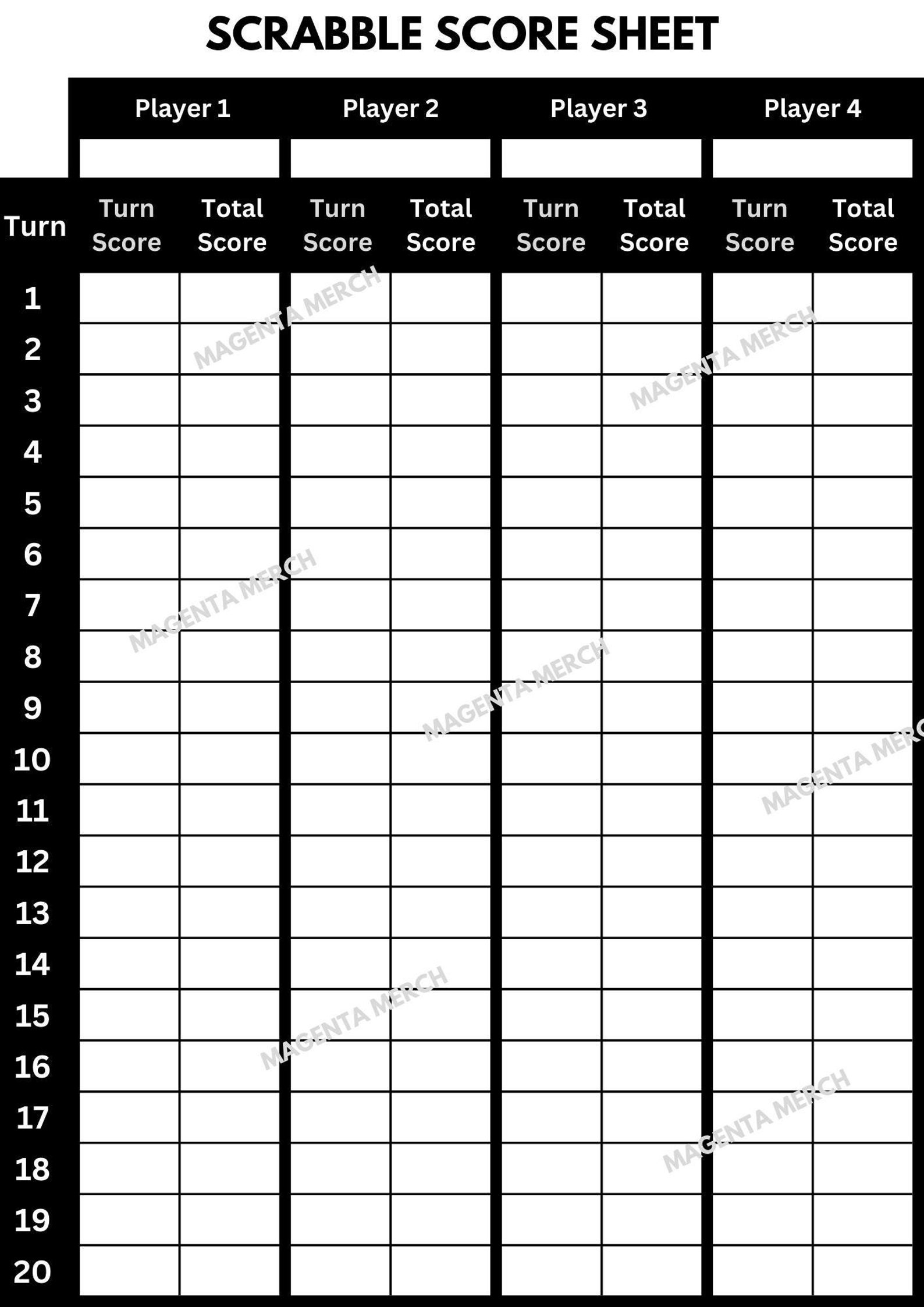 Printable Replacement Score Card Compatible With Scrabble - A4 & US ...