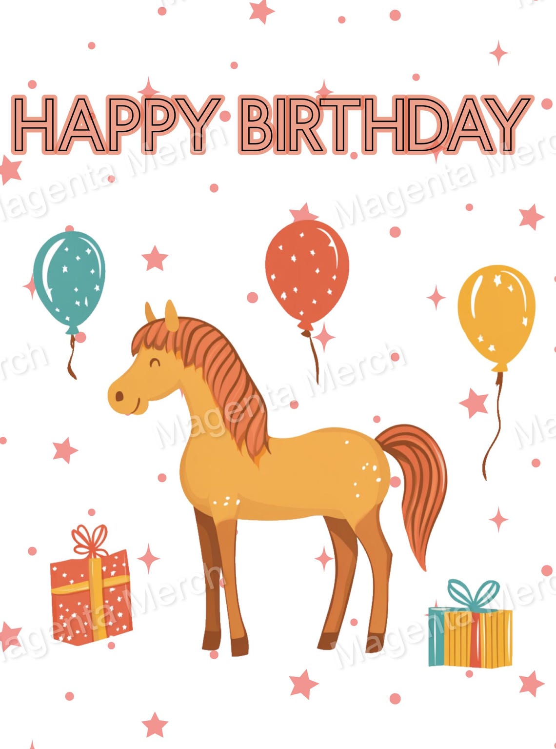Printable Happy Birthday Horse Birthday Card - Digital Download - PNG ...