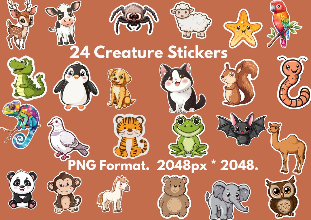 24 Creatures Digital Stickers PNG Format - Etsy