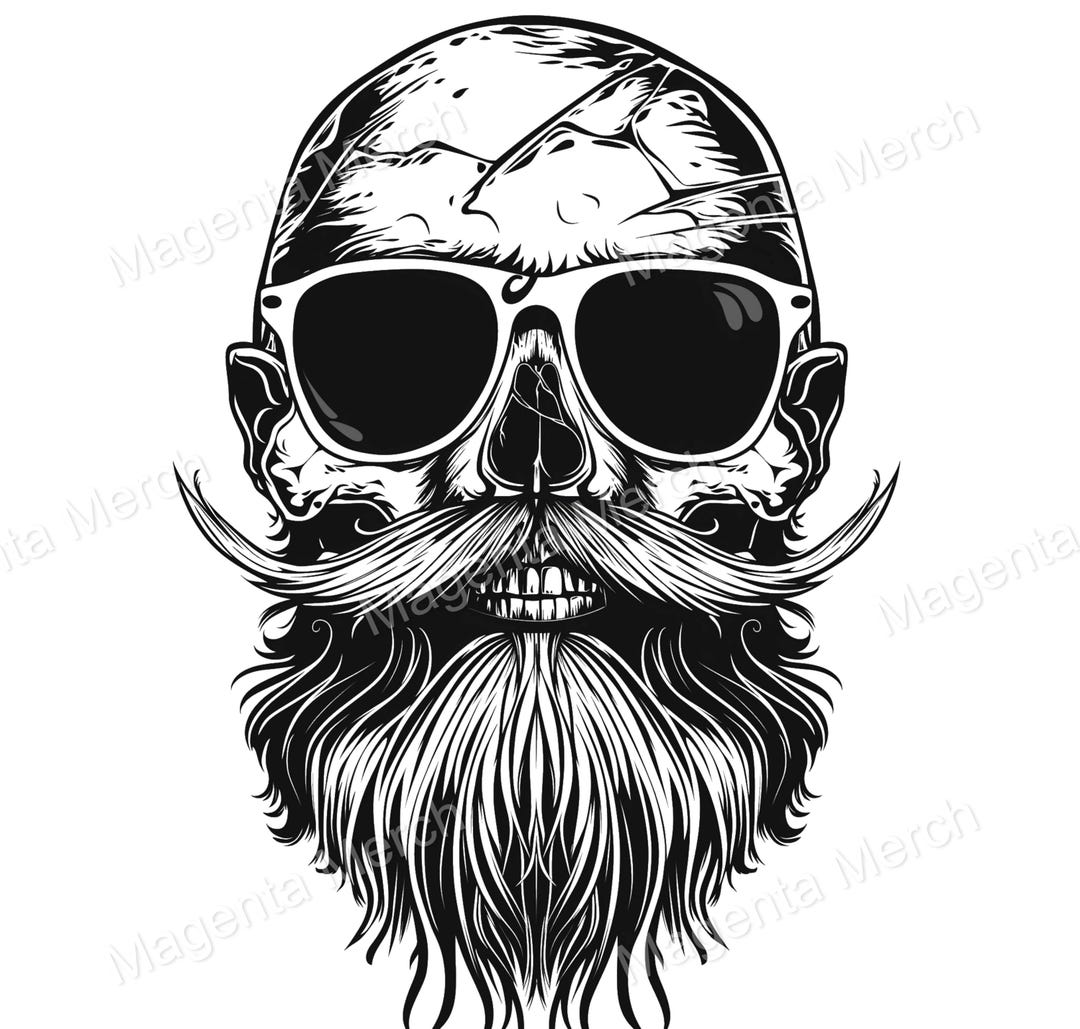 Skull With Beard Digital Image - PNG, SVG & PSD Formats - Etsy