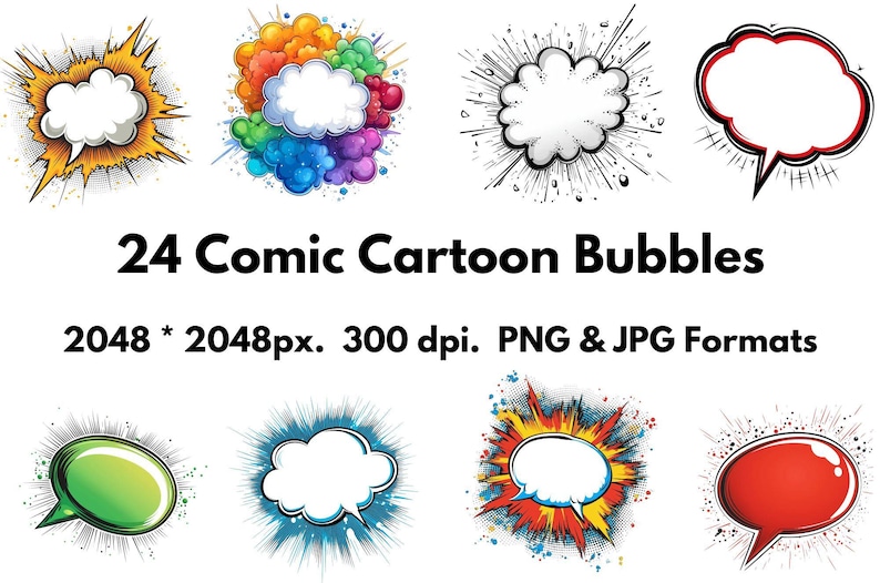 24 Comic Cartoon Bubbles - JPG & PNG Formats - Etsy
