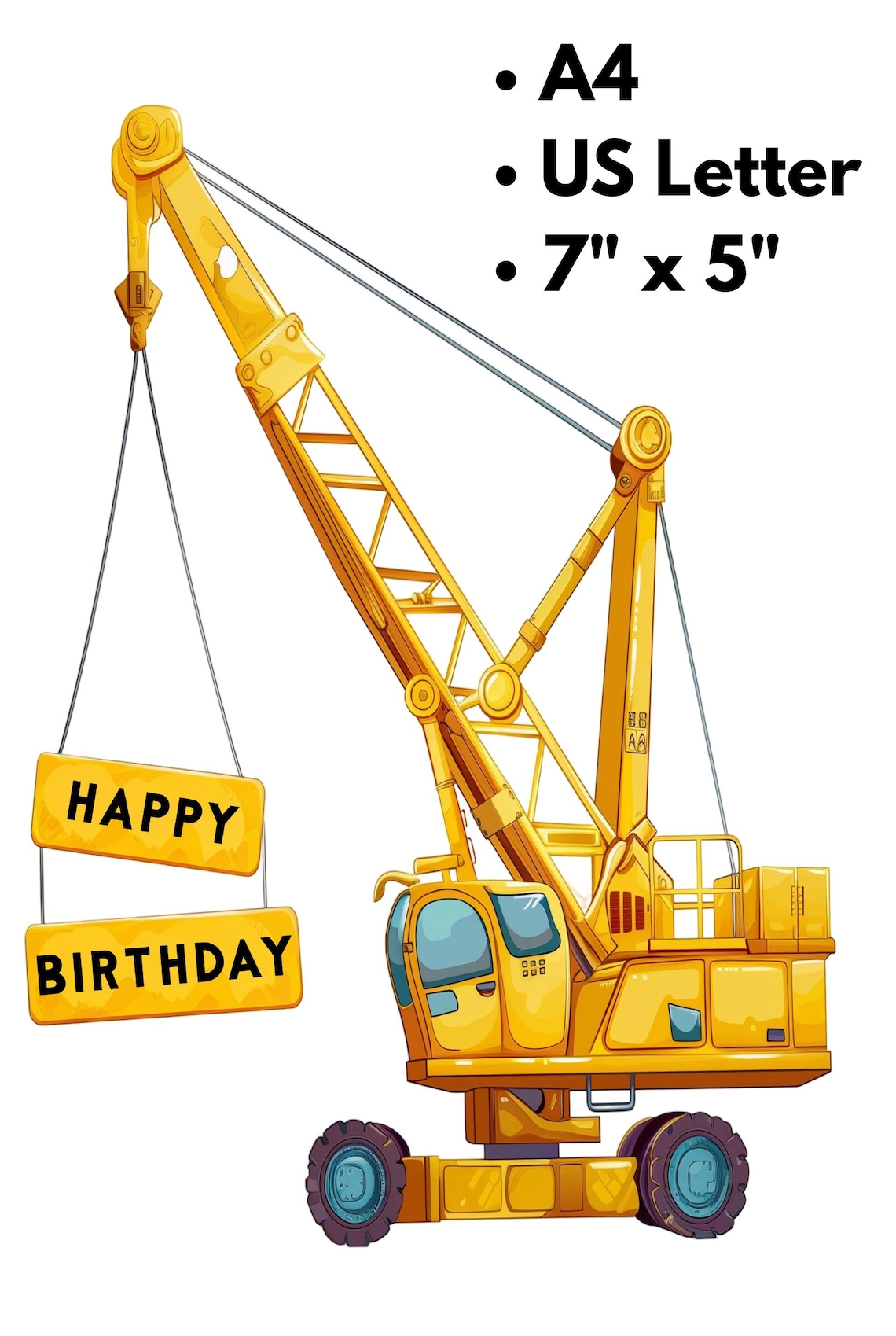 Printable Crane Digital Download Birthday Card - A4 and 7" X 5" PNG ...