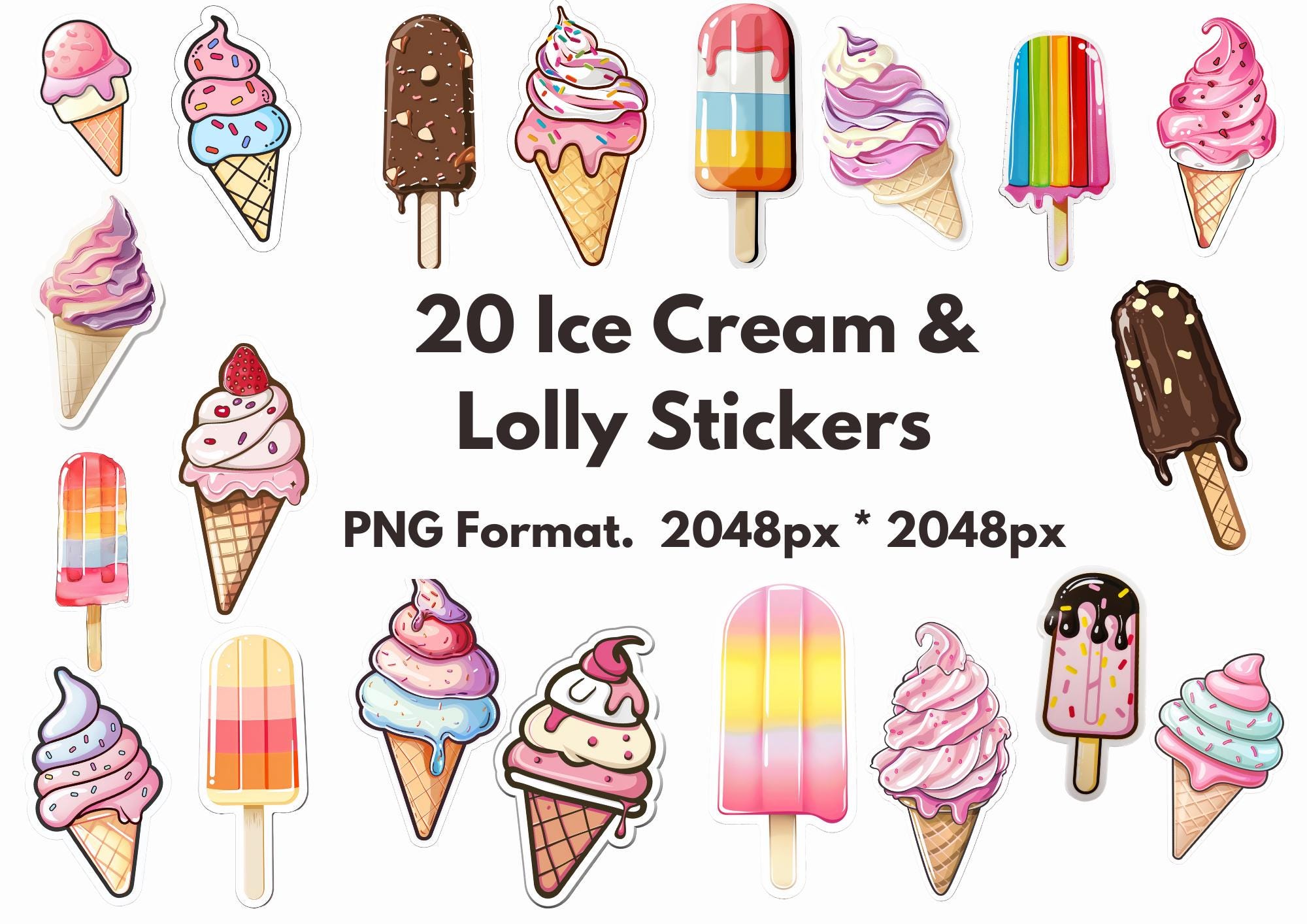20 Ice Cream & Lolly Stickers - PNG Format - Etsy