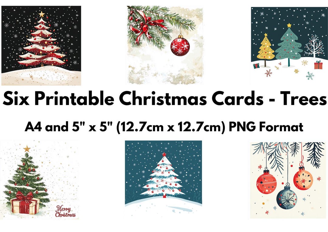 Printable Christmas Cards - Trees - A4 + 5" X 5" Pngs - Etsy