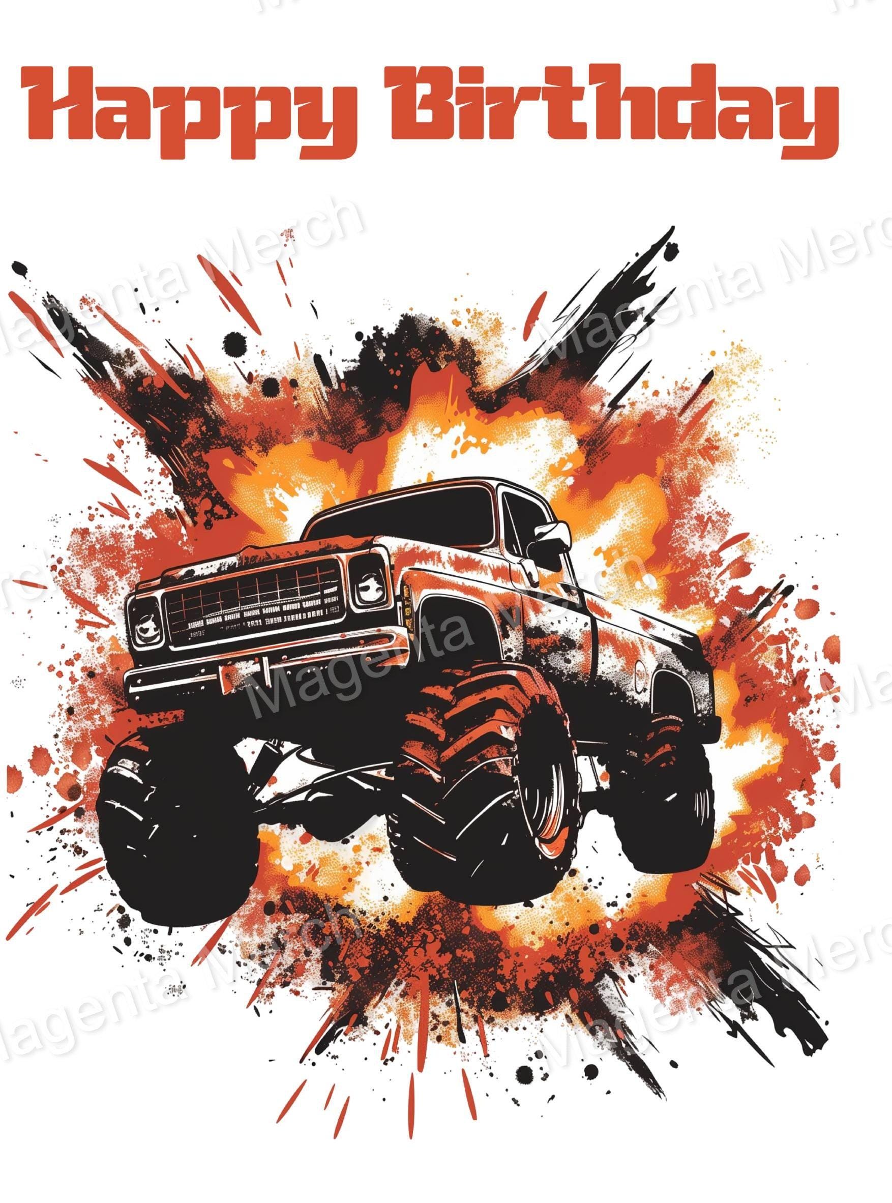 Printable Monster Truck Digital Download Birthday Card- PNG & PDF ...