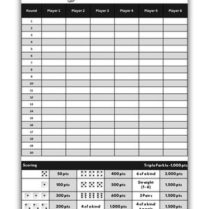 Printable Replacement Score Sheet Compatible With Farkle - A4, A5 & US ...