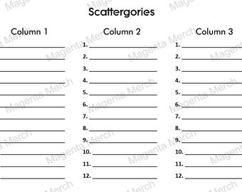 Scattergories Printable Scoresheet - Downloadable 8.5 X 11-inch PDF ...