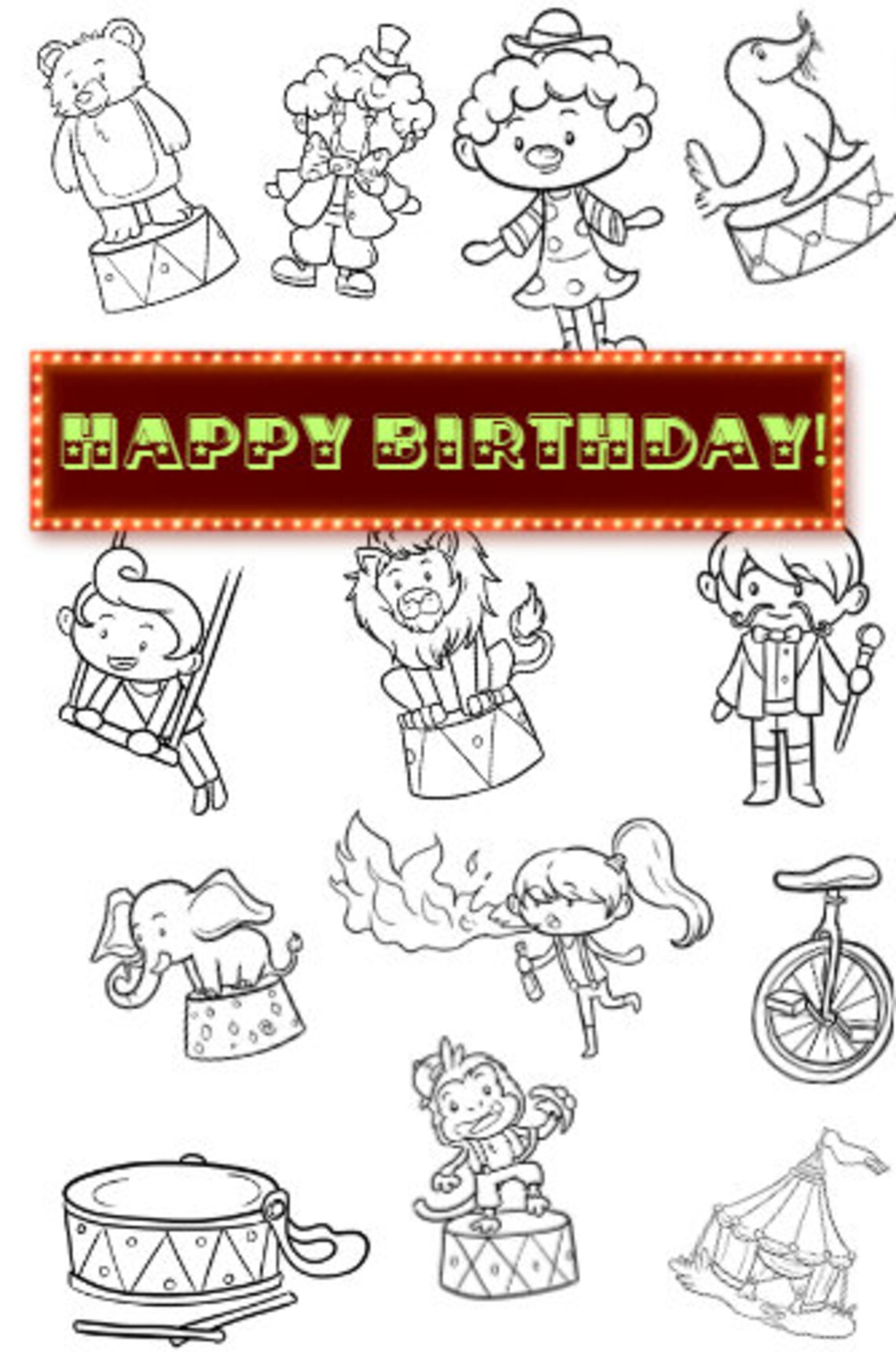 Printable Circus Happy Birthday Card - Etsy