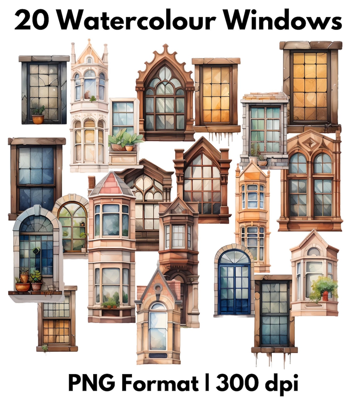 20 Watercolour Windows Clipart - PNG Format - Etsy