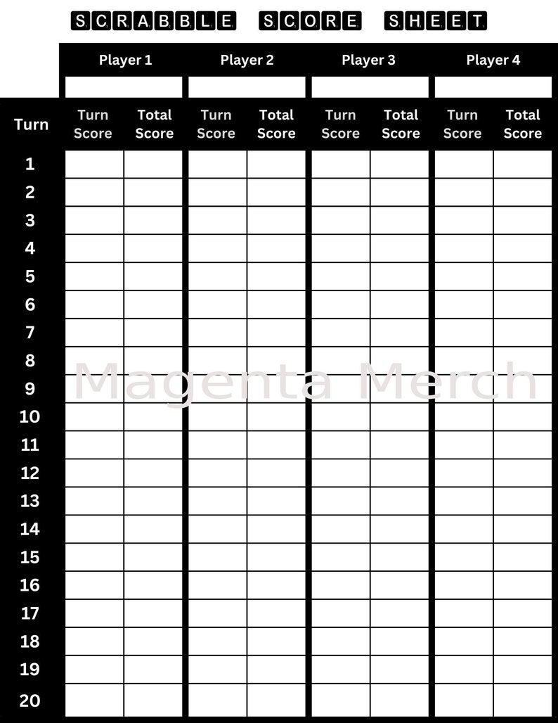 Printable Replacement Score Card for Scrabble A4 & US Letter PDF Sizes ...