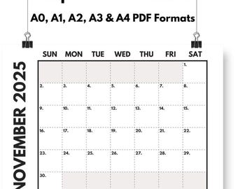 Simple 2025 Printable Calendar - A0, A1, A2, A3, A4 & US Letter PDF ...