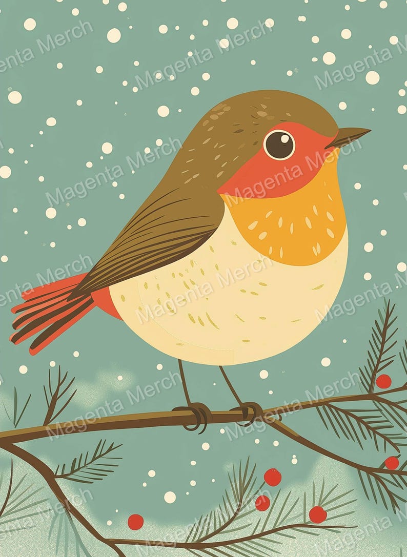 Printable Christmas Cards - Robins and Birds - A4 + 5" X 5" Pngs - Etsy
