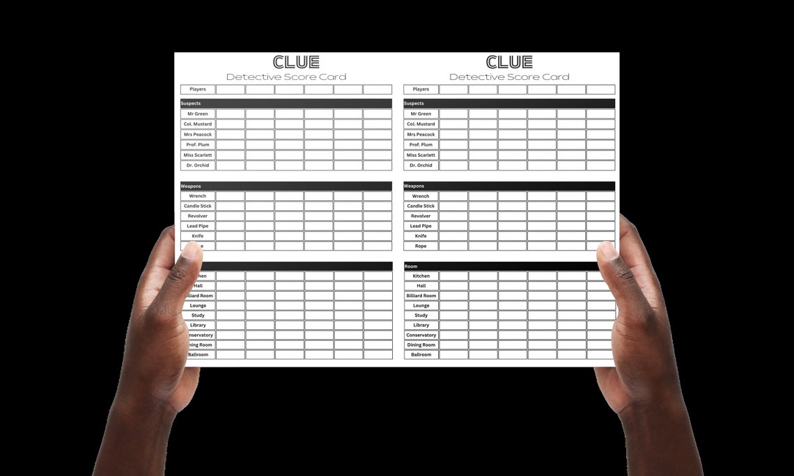 Printable Replacement Score Sheets Compatible With Clue & Cluedo - A4 and A5 PDF Formats - Etsy