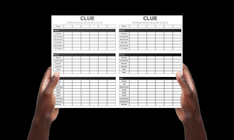 Printable Replacement Score Sheets Compatible With Clue & Cluedo - A4 ...