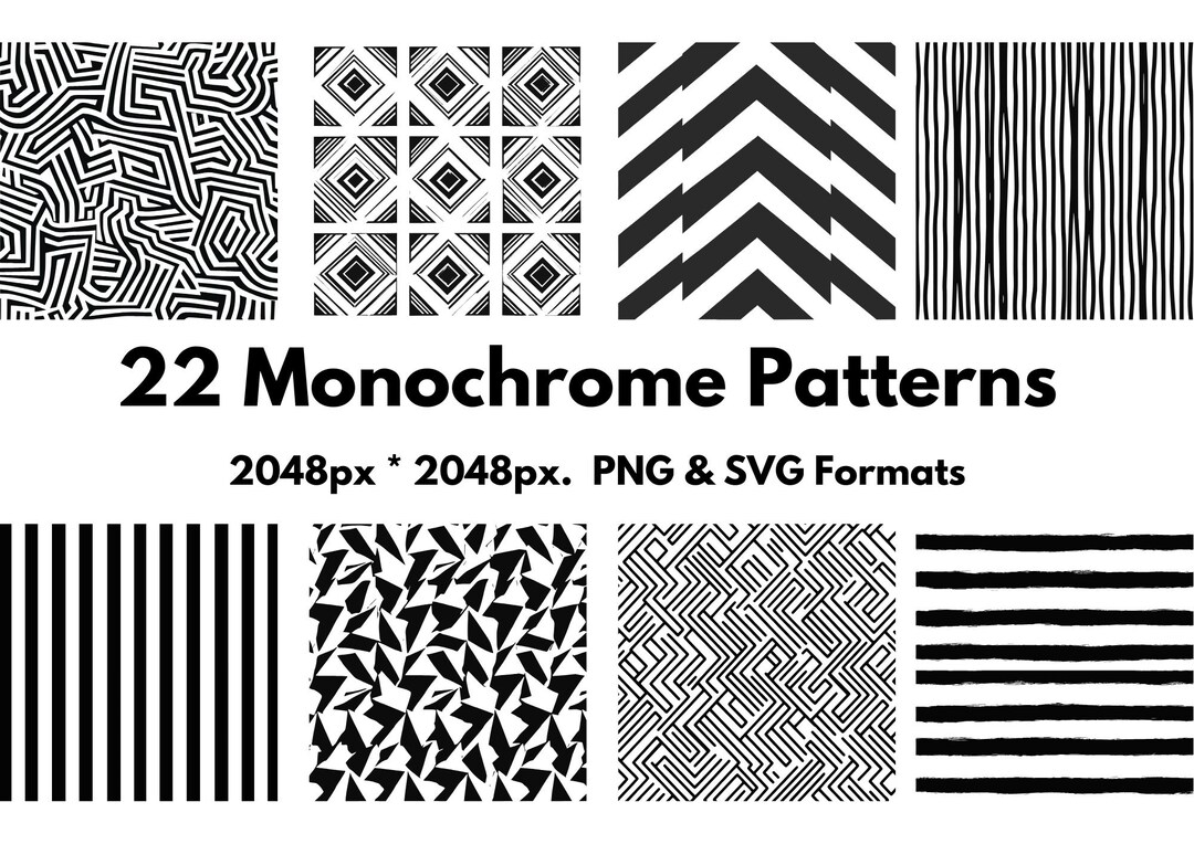 22 Monochrome Patterns - PNG & SVG Formats - Etsy