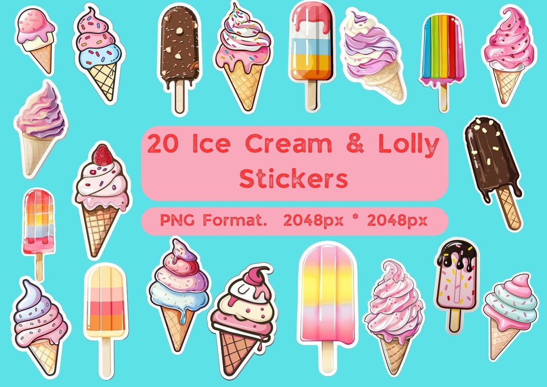 20 Ice Cream & Lolly Stickers PNG Format - Etsy
