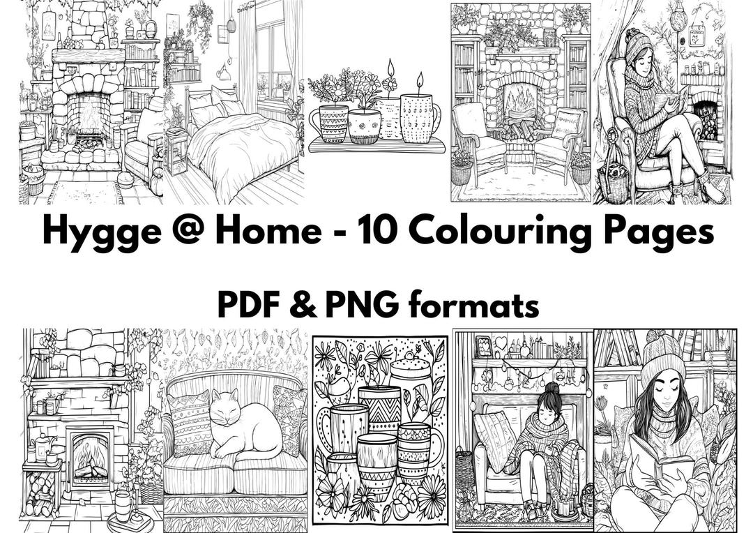 Hygge @ Home - 10 Colouring Coloring Pages - PDF & PNG Formats - Etsy