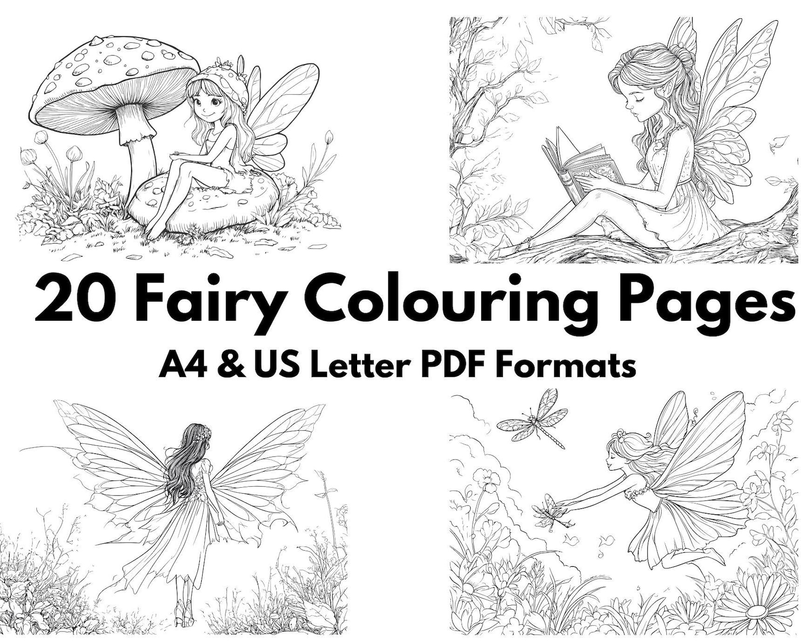 20 Printable Fairy Colouring Pages - A4 & US Letter PDF Formats - Etsy