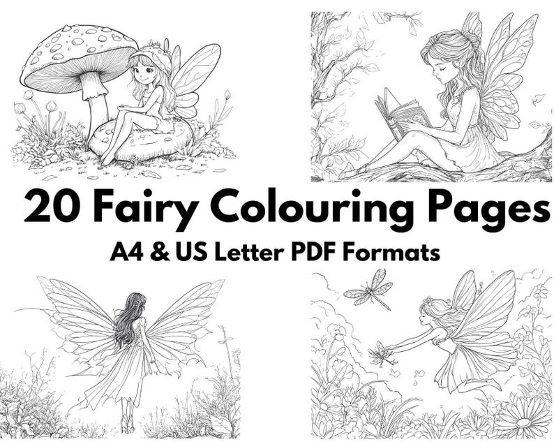 20 Printable Fairy Colouring Pages - A4 & US Letter PDF Formats - Etsy