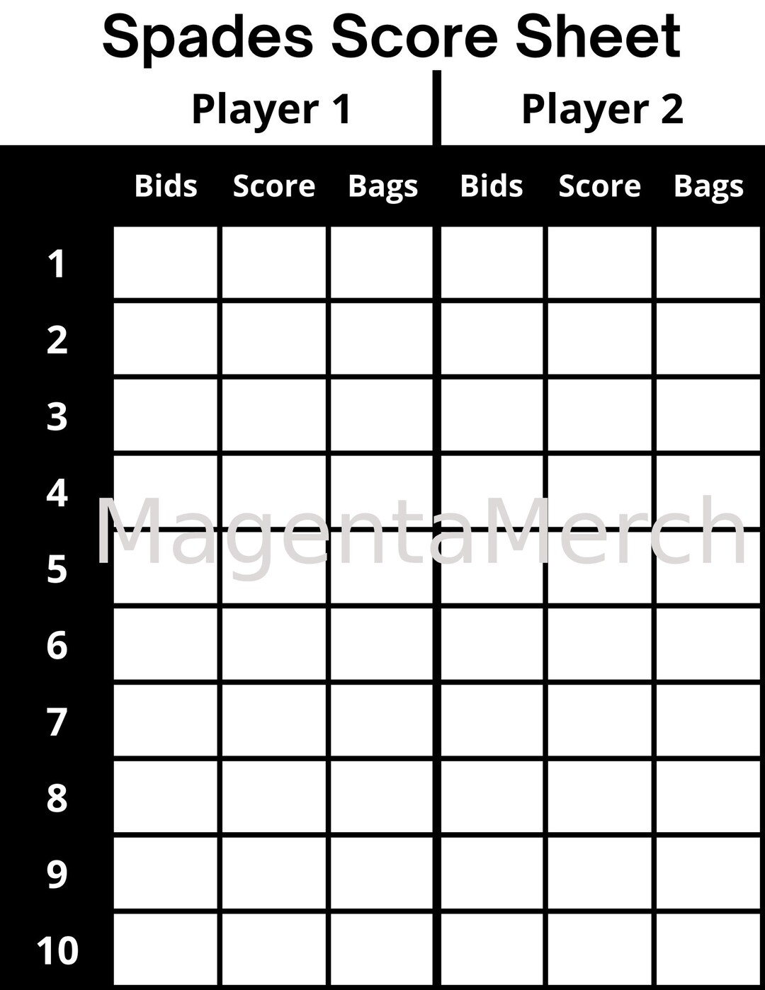 Printable Replacement Score Card Compatible With Spades - A4 & US ...