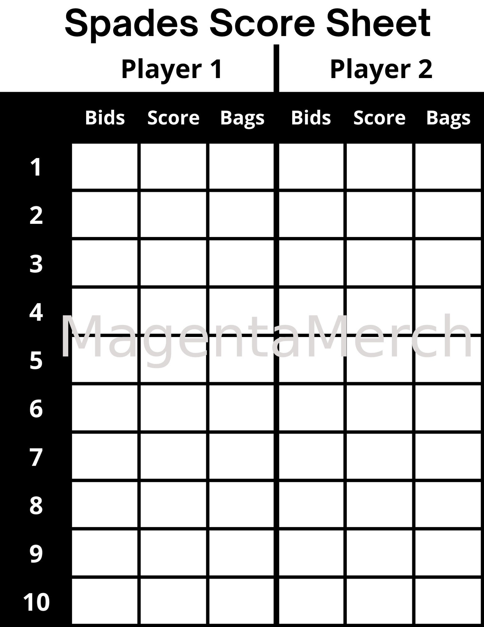 Printable Replacement Score Card Compatible With Spades - A4 & US ...