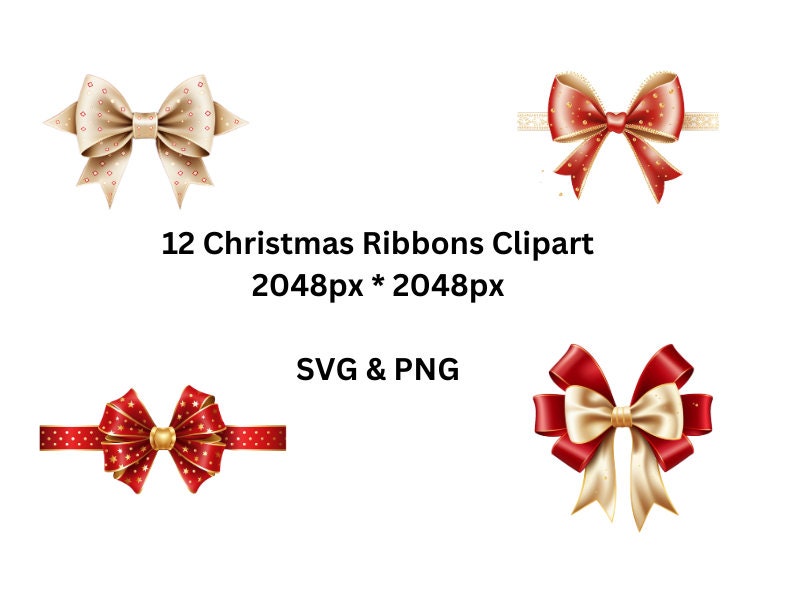 12 Christmas Ribbon Clipart SVG & PNG - Etsy