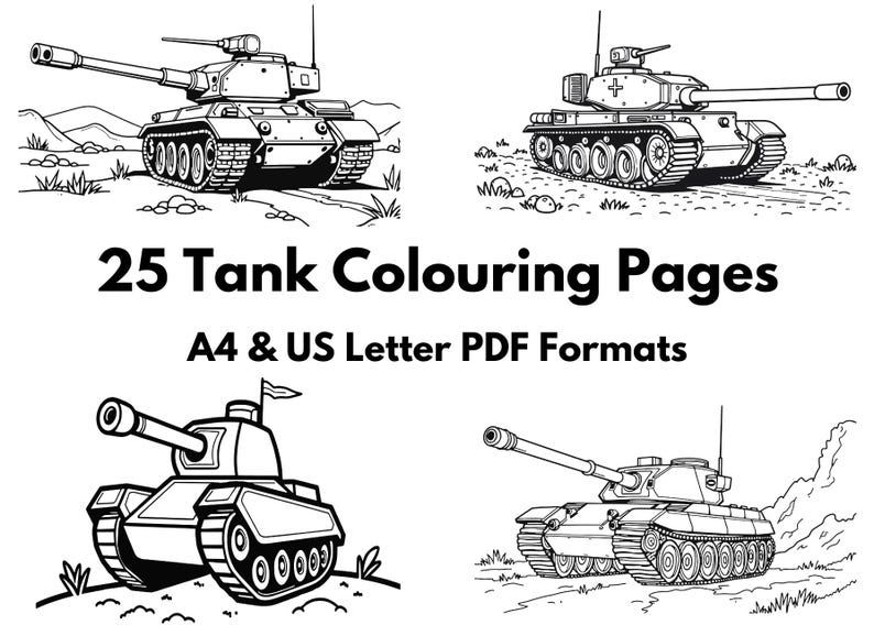 25 Tank Colouring Pages - A4 & US Letter PDF Formats - Etsy